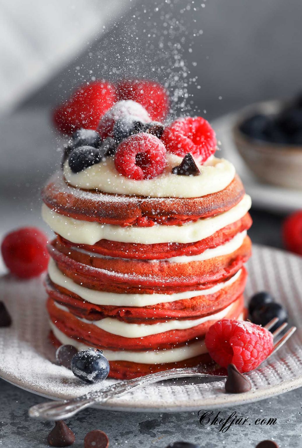 Red Velvet Pancakes With Cream Cheese Frosting - Chefjar