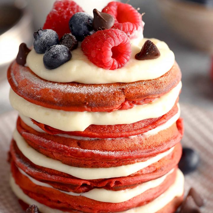 Red Velvet Pancakes With Cream Cheese Frosting - Chefjar
